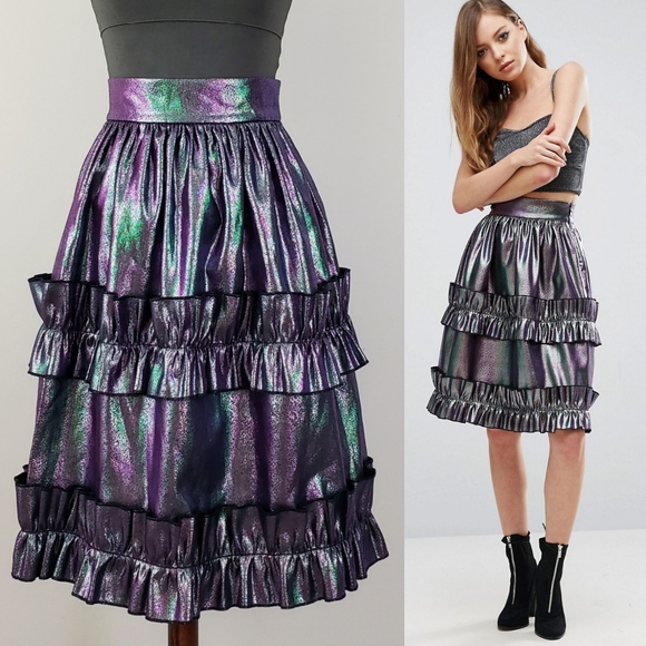 ASOS | Skirts | Nwt Asos Metallic Iridescent Ruffle Midi Skirt 4 | Poshmark